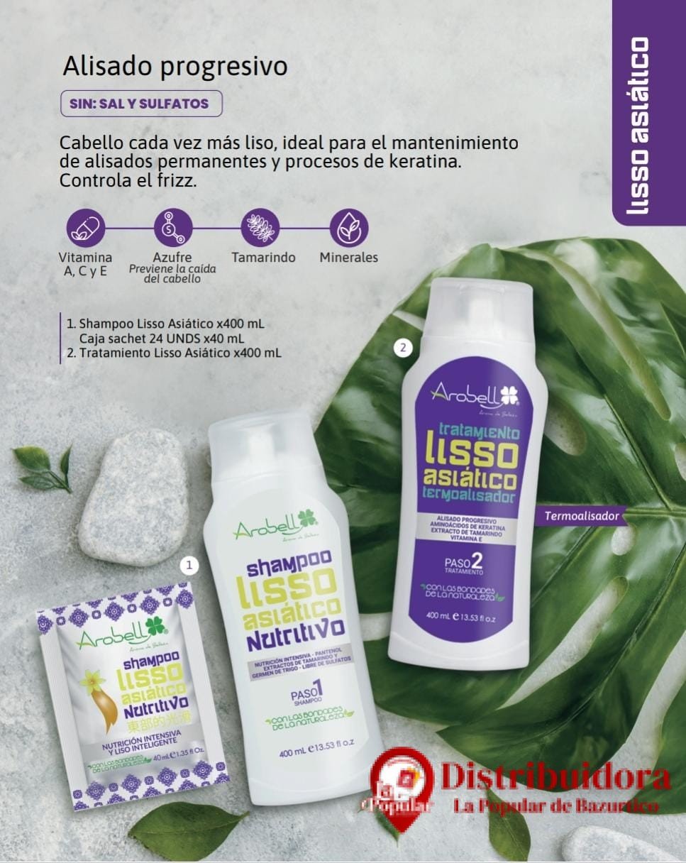 SHAMPOO LISSO ASIATICO NUTRITIVO 400ML DE AROBEL | DISTRiBUIDORA LA ...
